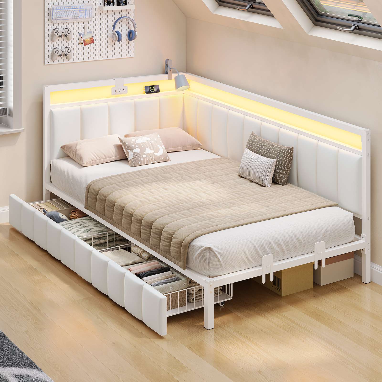 Hasuit Corner Bed Frame With Storage Drawers Full Daybed With Line F